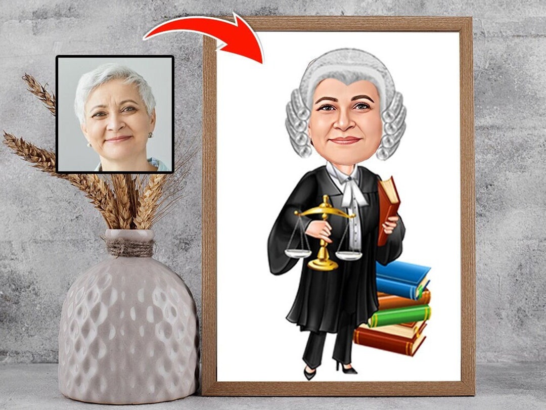 Judge Cartoon Portrait Drawing From Photo, Judge Gift for Women, Judge ...