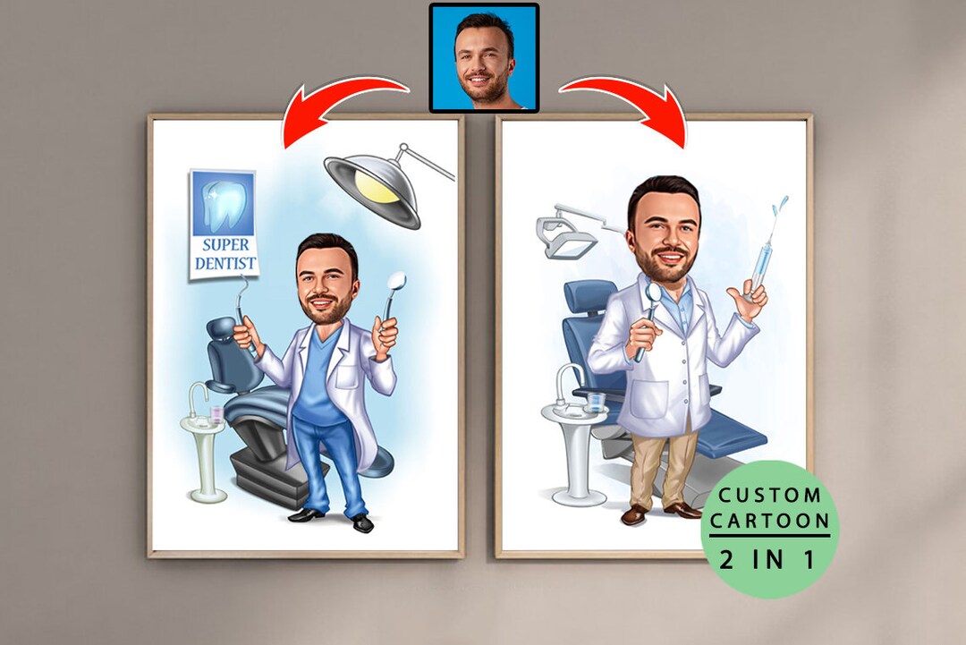Custom Male Dentist Cartoon Portrait, Dentist Portrait, Gift for ...