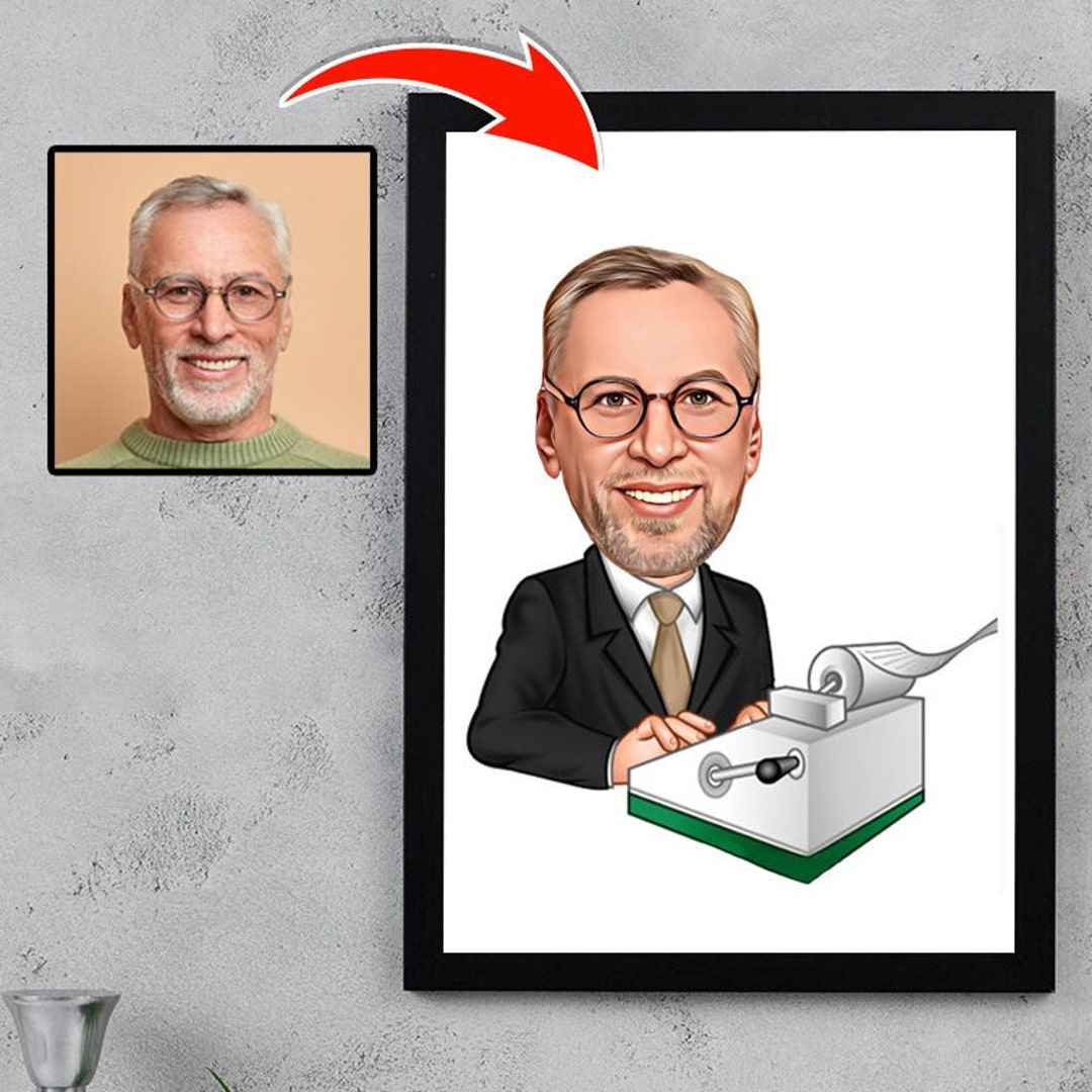 Custom Writer Cartoon Portrait, Writer Caricature, Gift for Male Writer ...