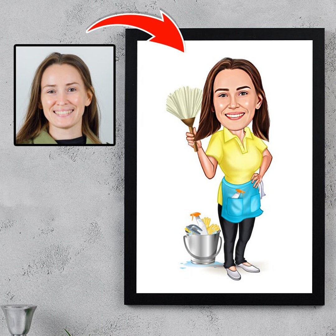 Custom Cleaner Cartoon Portrait, Cleaner Caricature, Gift for Female ...