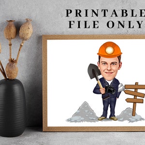 Miner Cartoon Portrait Drawing From Photo, Mining Gift for Men, Custom ...