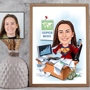 Personalized Woman Boss Drawing / Woman Boss Cartoon Drawing / Woman ...