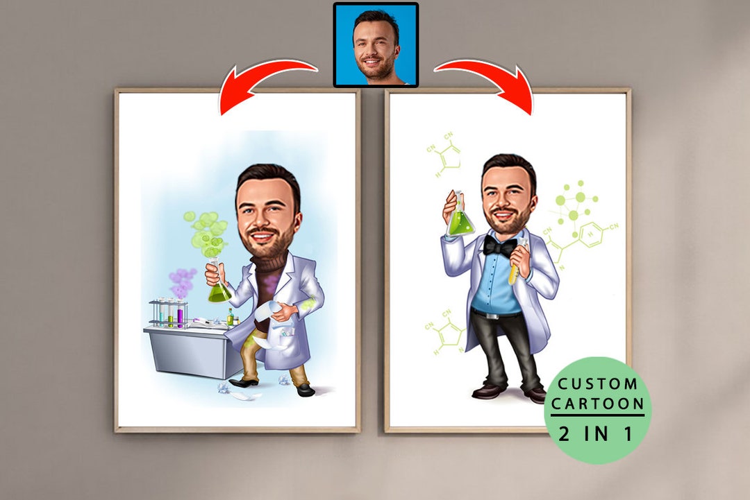 Custom Male Lab Assistant Cartoon Portrait Personalized Science Art ...