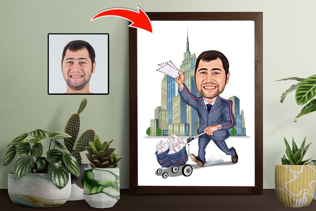 Custom Mailman Cartoon Portrait, Mailman Caricature, Gift for Male ...