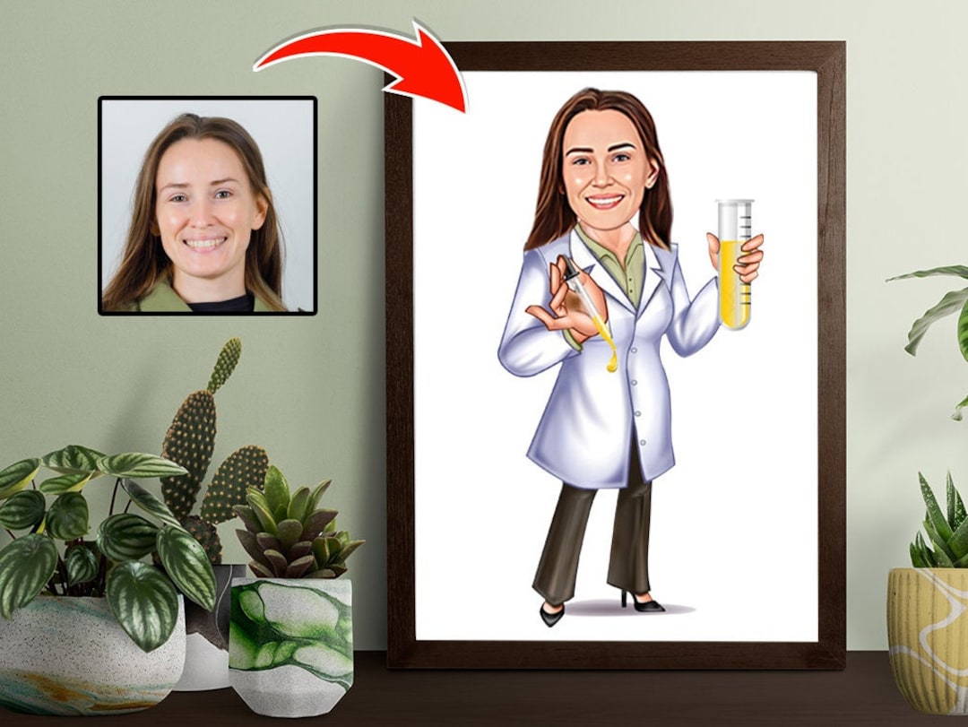 Lab Assistant Cartoon Portrait From Photo, Funny Lab Assistant Gift for ...