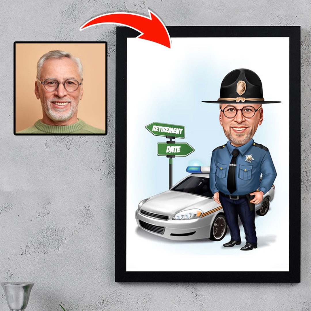 Police Retirement Caricature Portrait, Police Retired Cartoon, Police ...