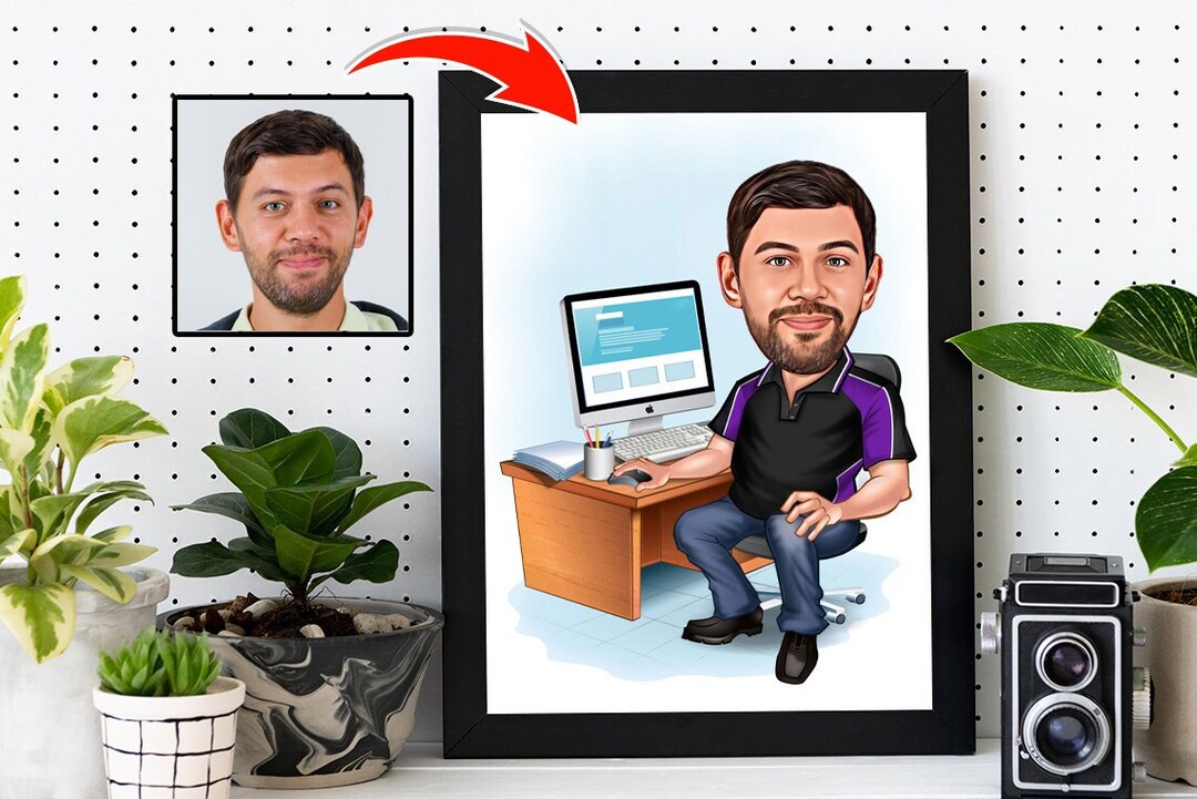 Graphic Designer Cartoon Portrait, Gift for Male Graphic Designer ...