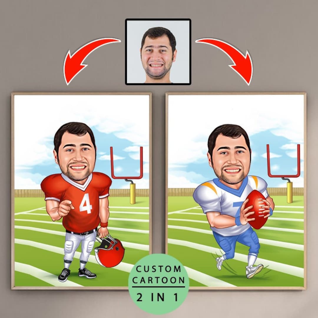 Custom Football Cartoon Portrait, Football Portrait, Football Gift ...