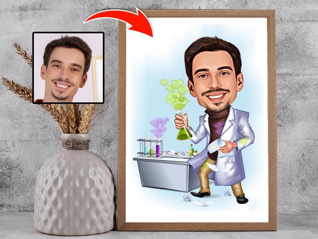 Lab Assistant Cartoon Portrait From Photo, Funny Lab Assistant Gift for ...