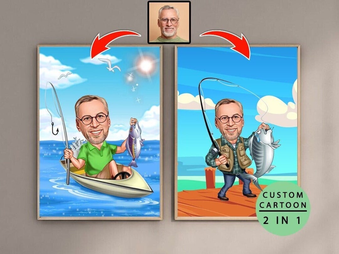 Customized Cartoon Fisherman B, Custom Catch Fisherman Figure, Fishing ...