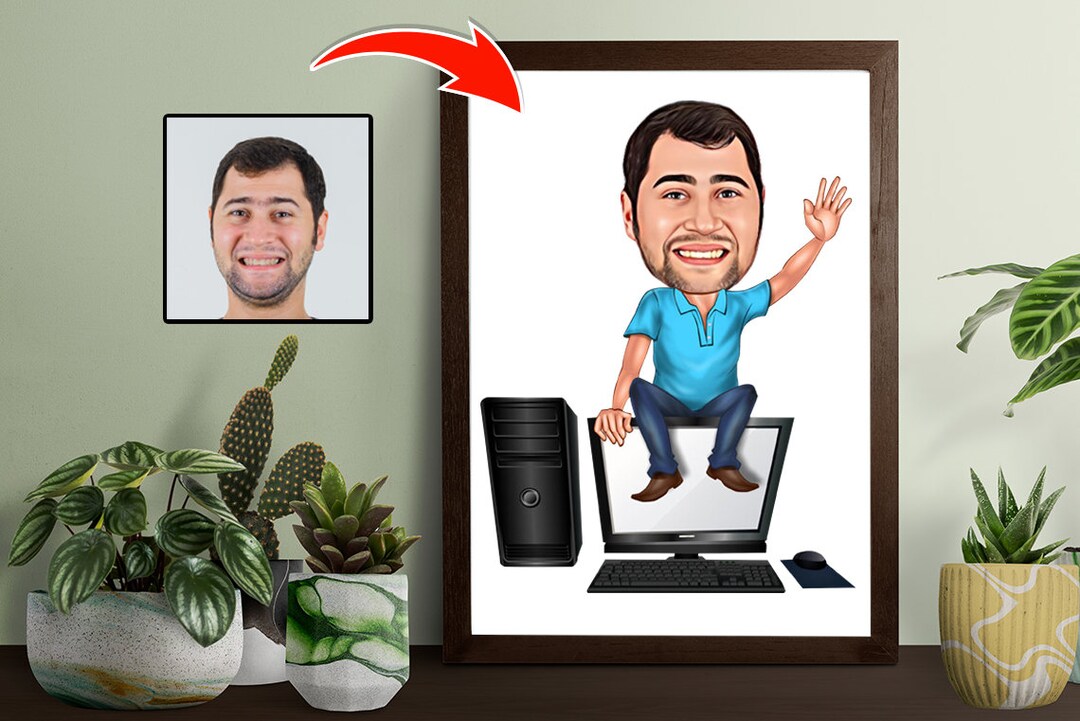 Computer Geek Cartoon Portrait, Computer Geek Caricature, Gift for ...