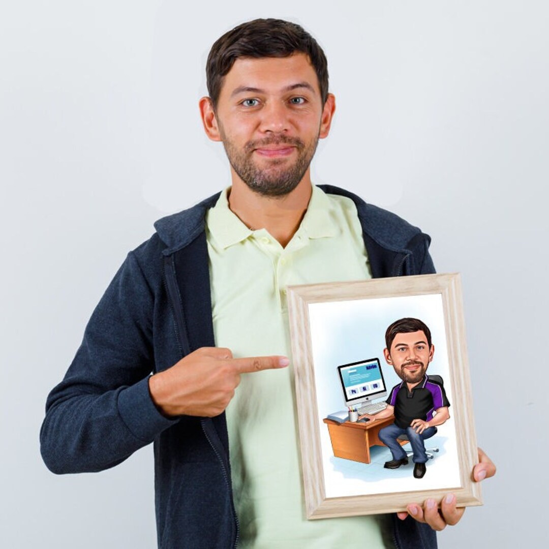 Graphic Designer Cartoon Portrait, Gift for Male Graphic Designer ...