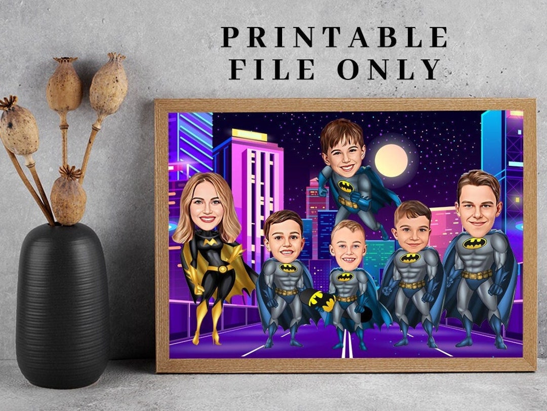 Custom Superhero Family Cartoon Portrait, Superhero Family Caricature ...