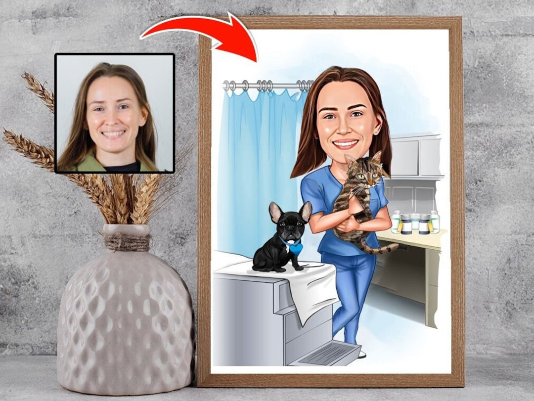 Custom Veterinarian Gift for Women, Female Vet Caricature From Photo ...