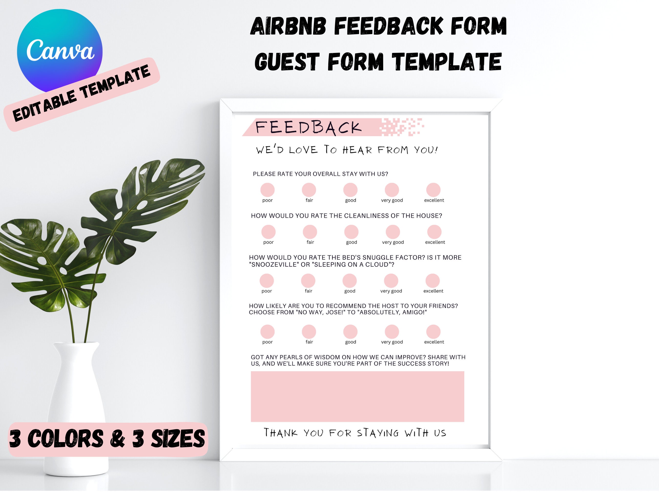 Airbnb Feedback Card,editable Guest Feedback Comment Card Template ...