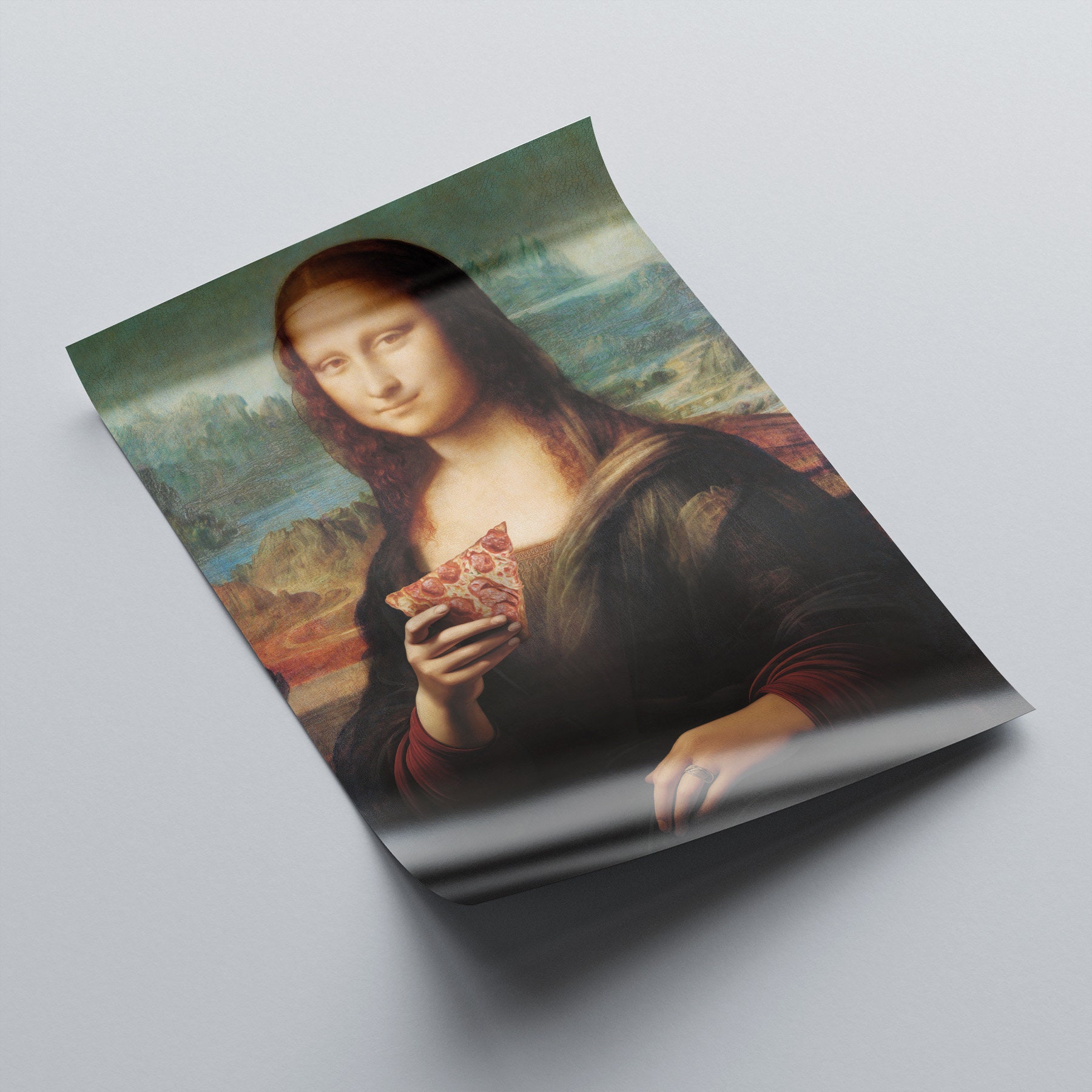 Mona Lisa Eating Pizza | Funny Pizza Wall Art, Pizzeria Decor, Da Vinci ...