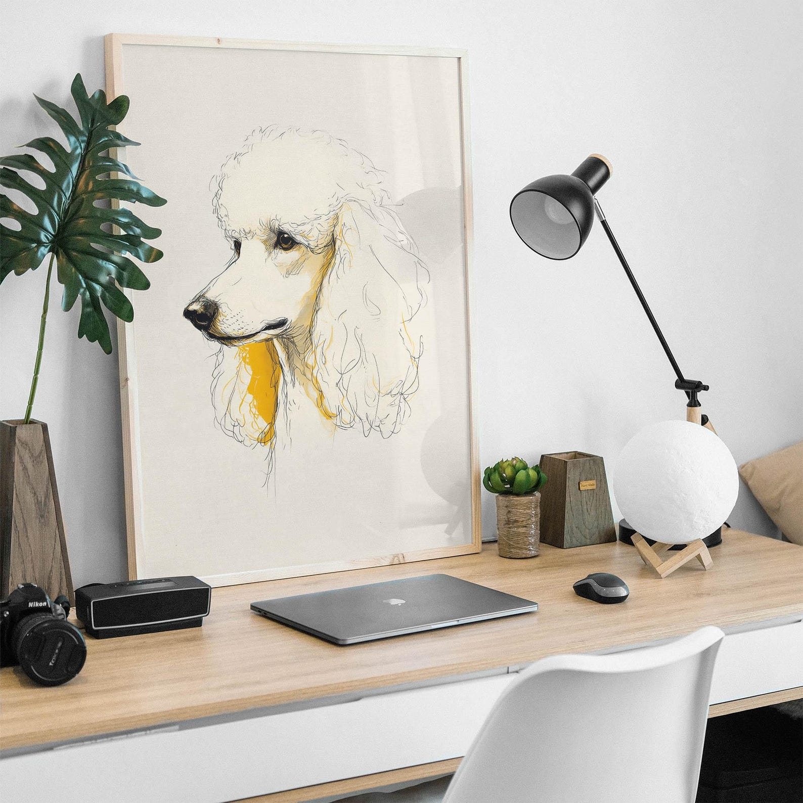 Elegant Poodle Portrait Sketch | Minimal Dog Art Print, Stylized Pet ...