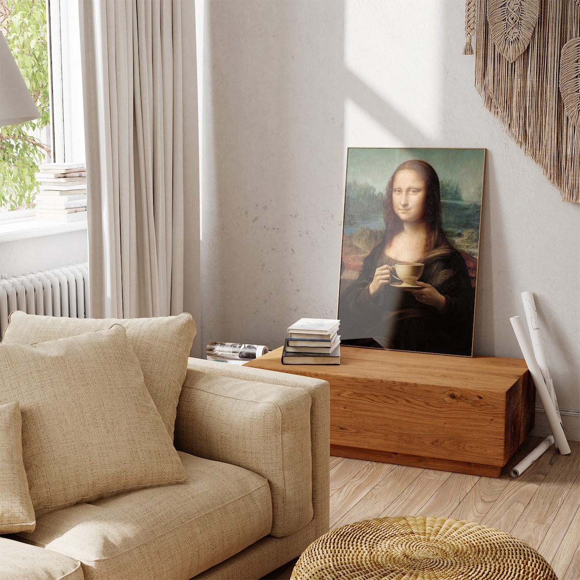 Mona Lisa Drinking Coffee | Coffee Wall Art, Leonardo Da Vinci, Tea ...