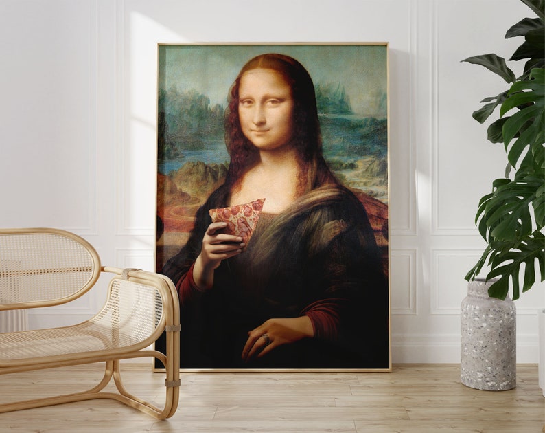 Mona Lisa Eating Pizza | Funny Pizza Wall Art, Pizzeria Decor, Da Vinci ...