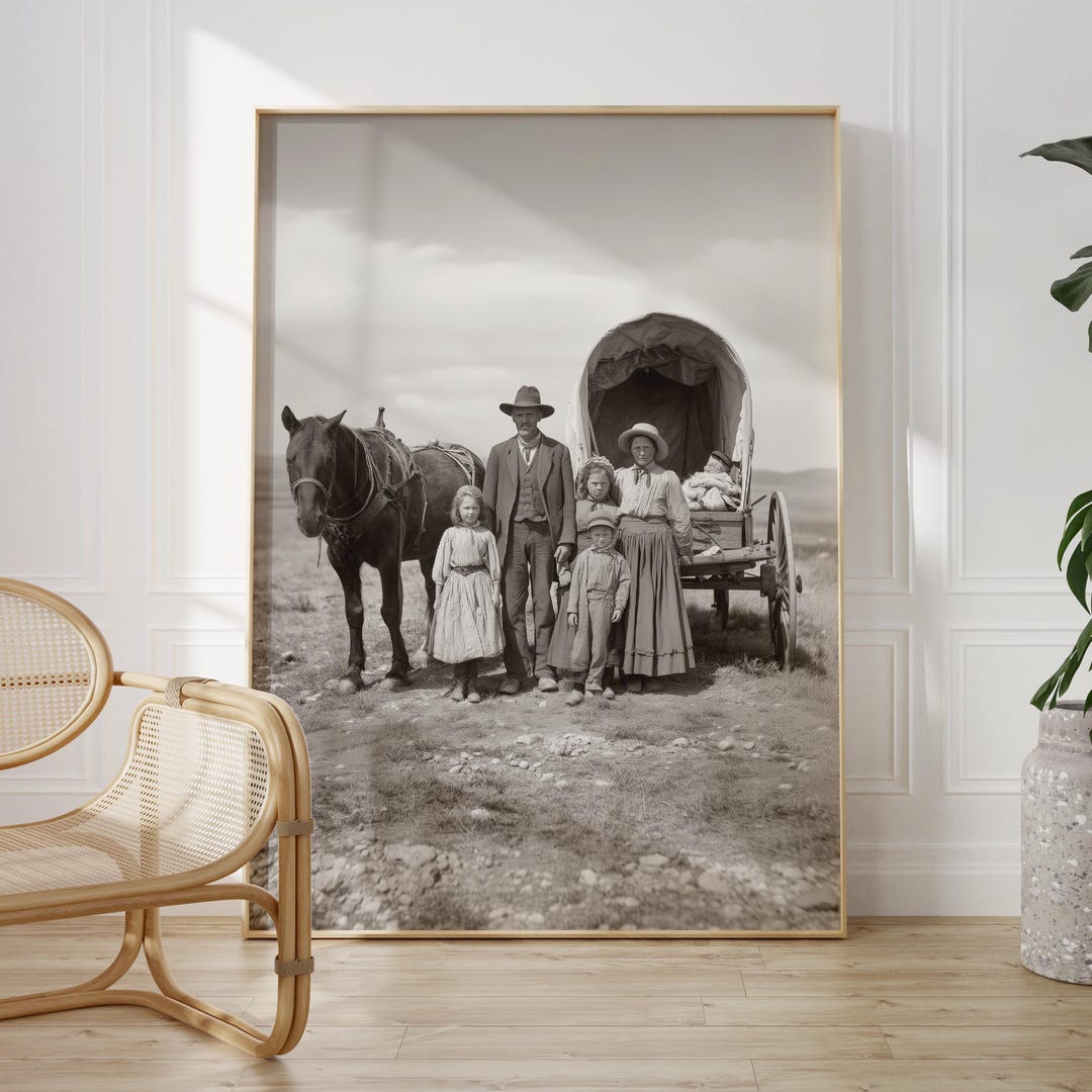 Vintage American Pioneer Poster | Western Era Family With Wagon on the ...