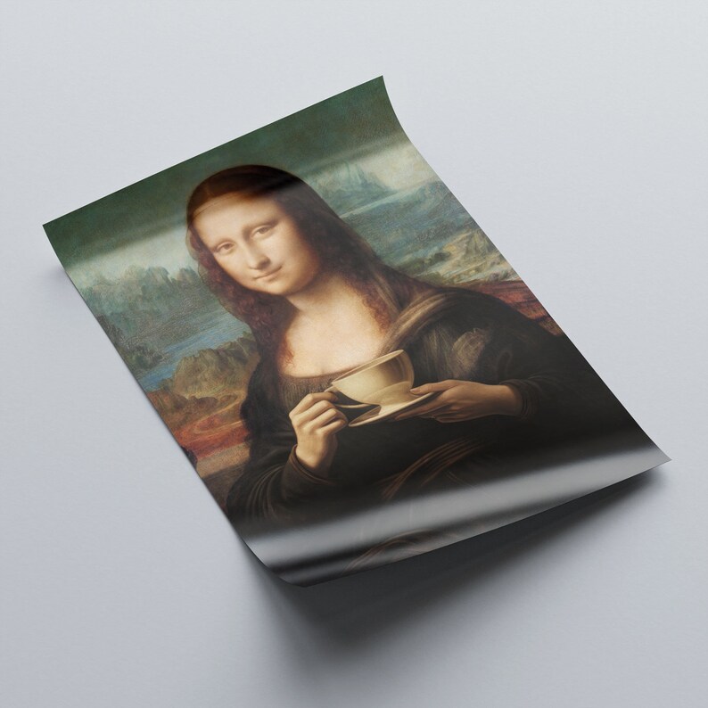 Mona Lisa Drinking Coffee | Coffee Wall Art, Leonardo Da Vinci, Tea ...