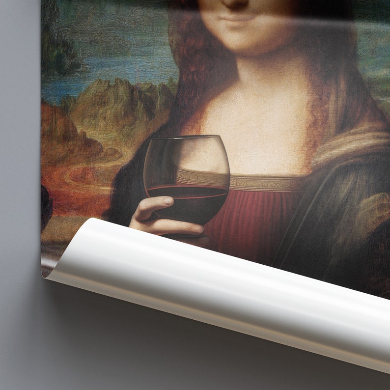 Mona Lisa Drinking Wine | Wine Wall Art, Mona Lisa Art, Drinking Poster ...