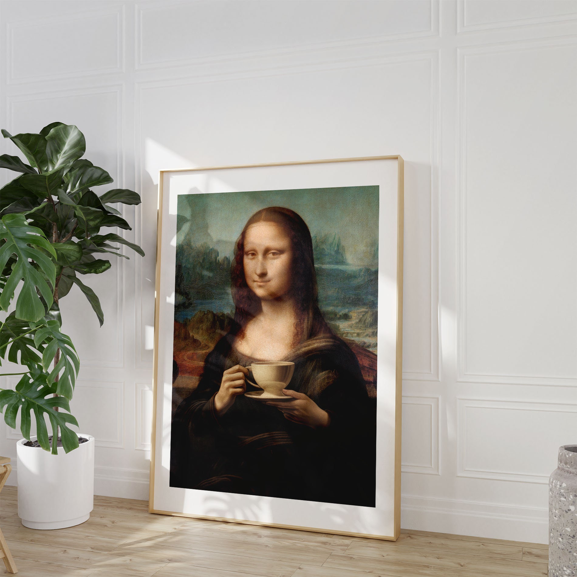 Mona Lisa Drinking Coffee | Coffee Wall Art, Leonardo Da Vinci, Tea ...