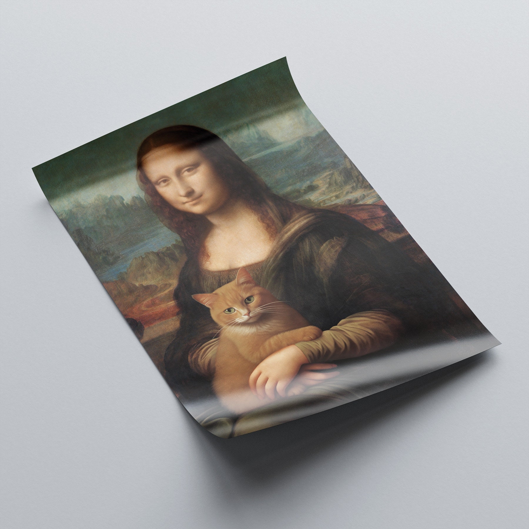 Mona Lisa and an Orange Cat Feline Wall Art, Funny Cat Poster, Mona ...