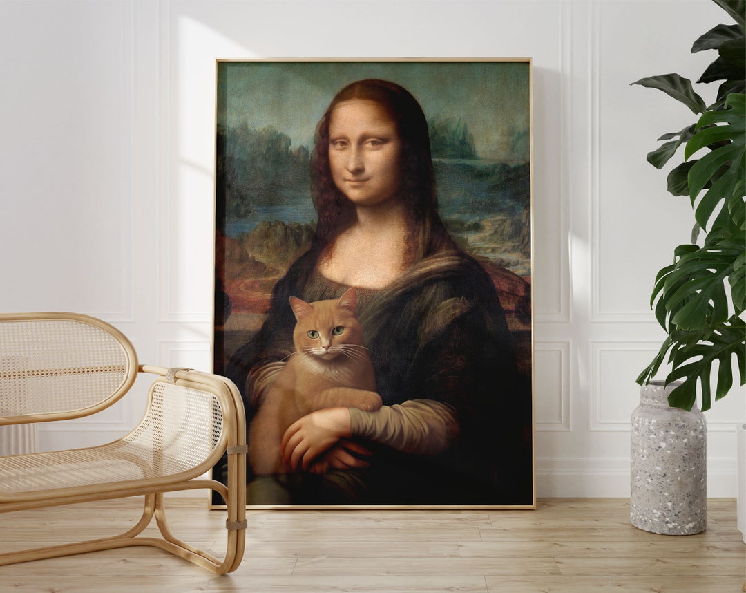 Mona Lisa and an Orange Cat | Feline Wall Art, Funny Cat Poster, Mona ...