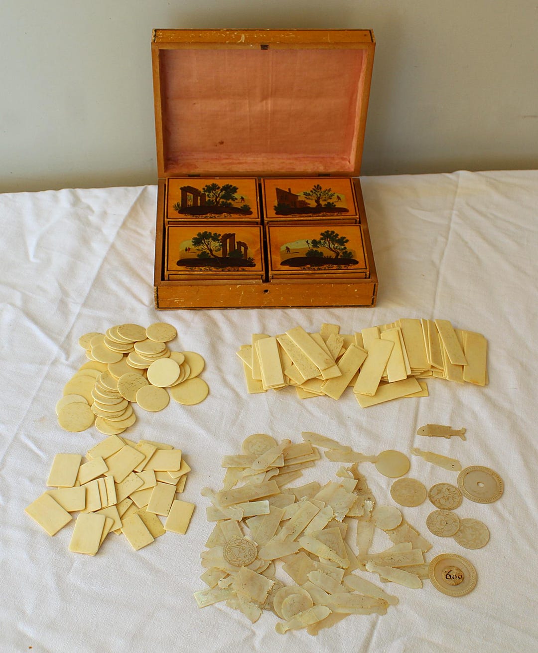 Wooden Game Box With 4 Token Boxes, Game Pieces Made of Bone Mother of ...