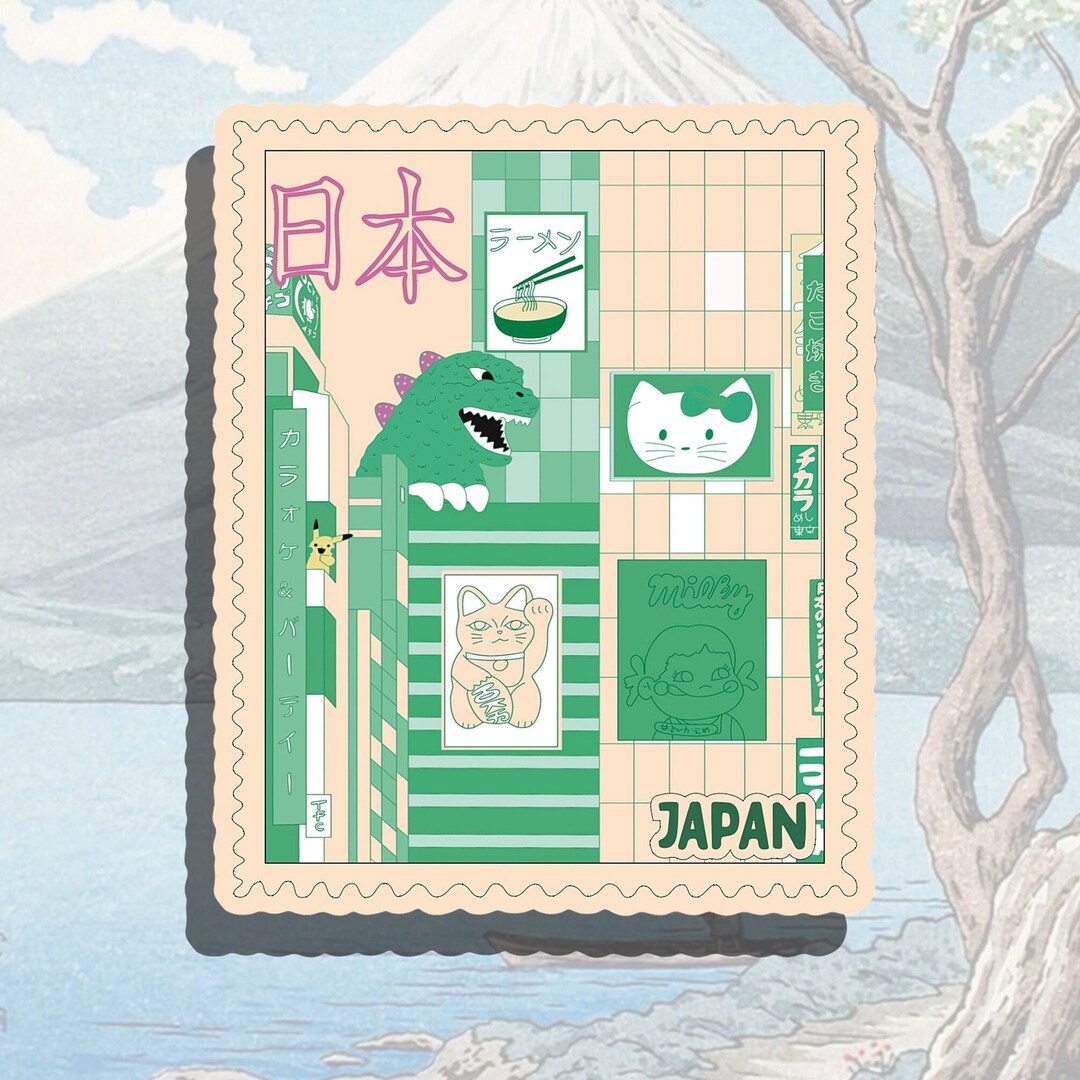 Japan Sticker Godzilla Sticker Tokyo Stamp Water Bottle, Laptop Sticker ...