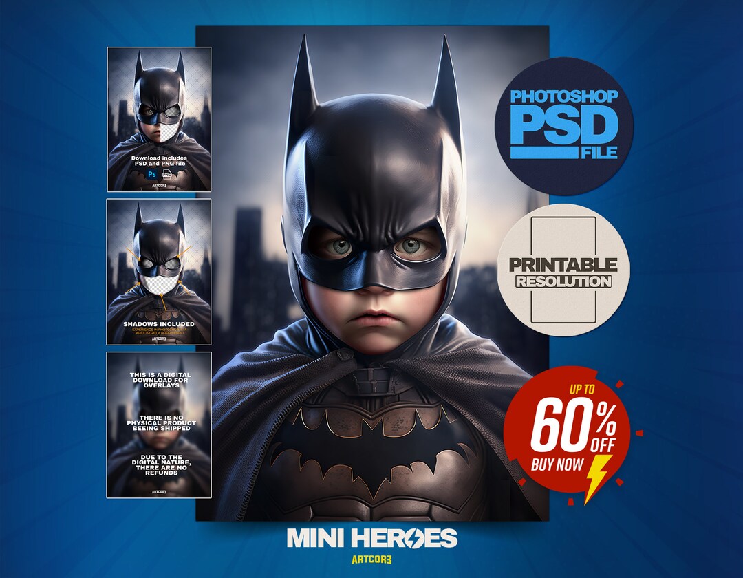 Batman Digital Overlay Photoshop Overlay Mini Superhero - Etsy México