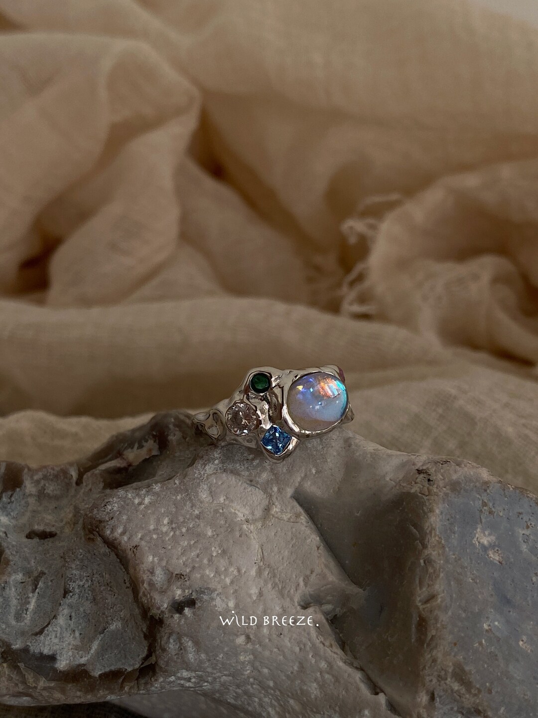 Unique Multi-stone Ring With Moonstone and Multi Colour Zircon ...