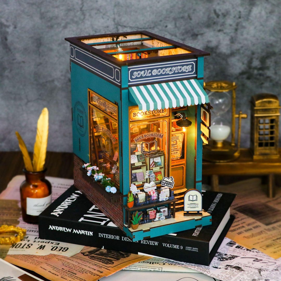 DIY Miniature Book Nook Kit, Shop Theater Scene, Wooden Bookshelf ...