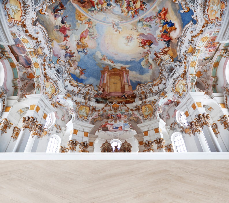 Renaissance Art Wallpaper | Fresco Art Wall Mural, Ceiling Wallpaper ...