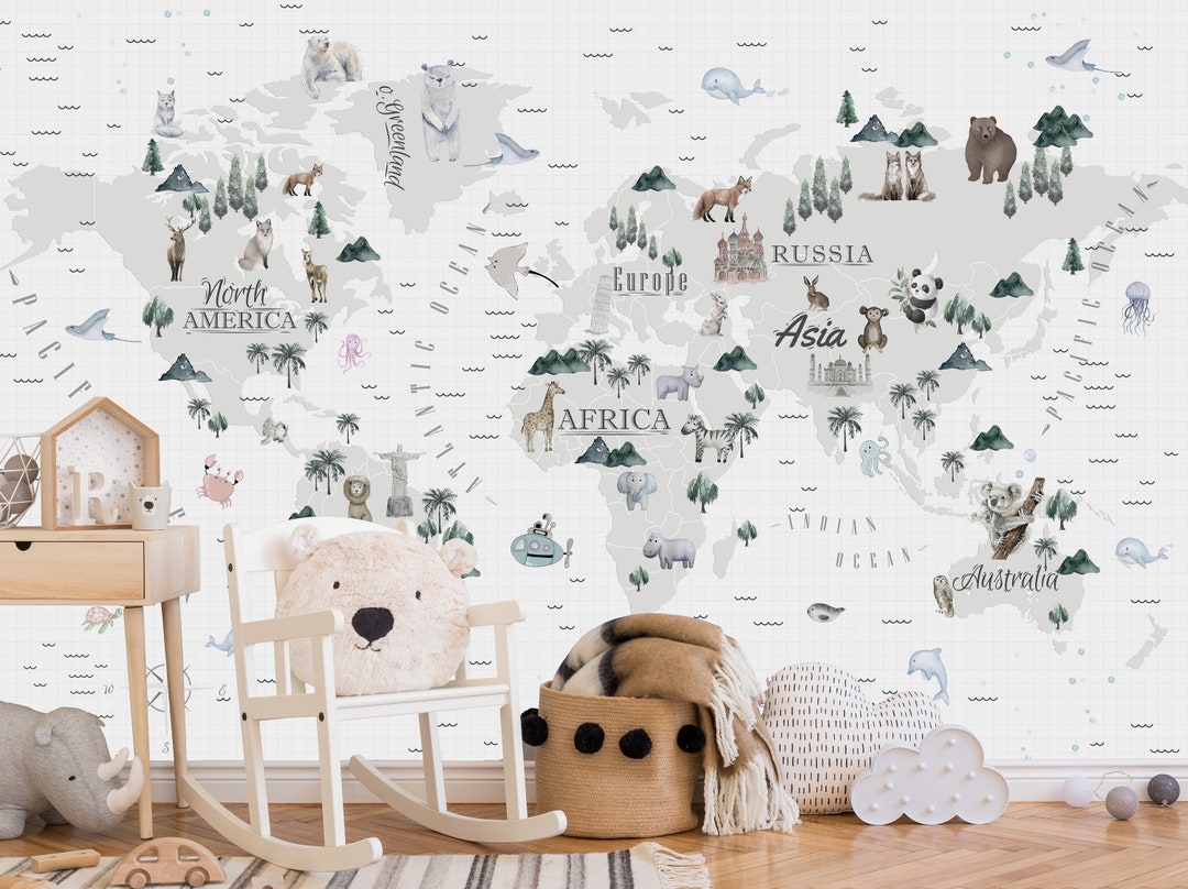 Kids Map Wallpaper | Kid Room Wallpaper, Peel and Stick, Removable ...