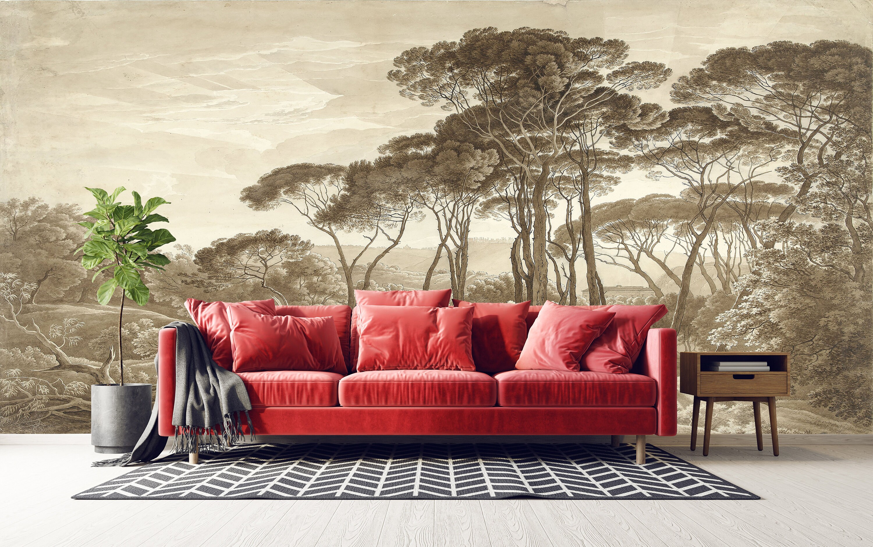 Landscape Wall Mural Vintage Wallpaper Peel And Stick Art Deco Wallpaper Wall Decore Living