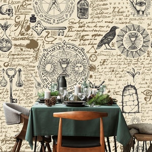Vintage Style Alchemy Wallpaper | Hand-drawn Ancient Chemical Symbols ...