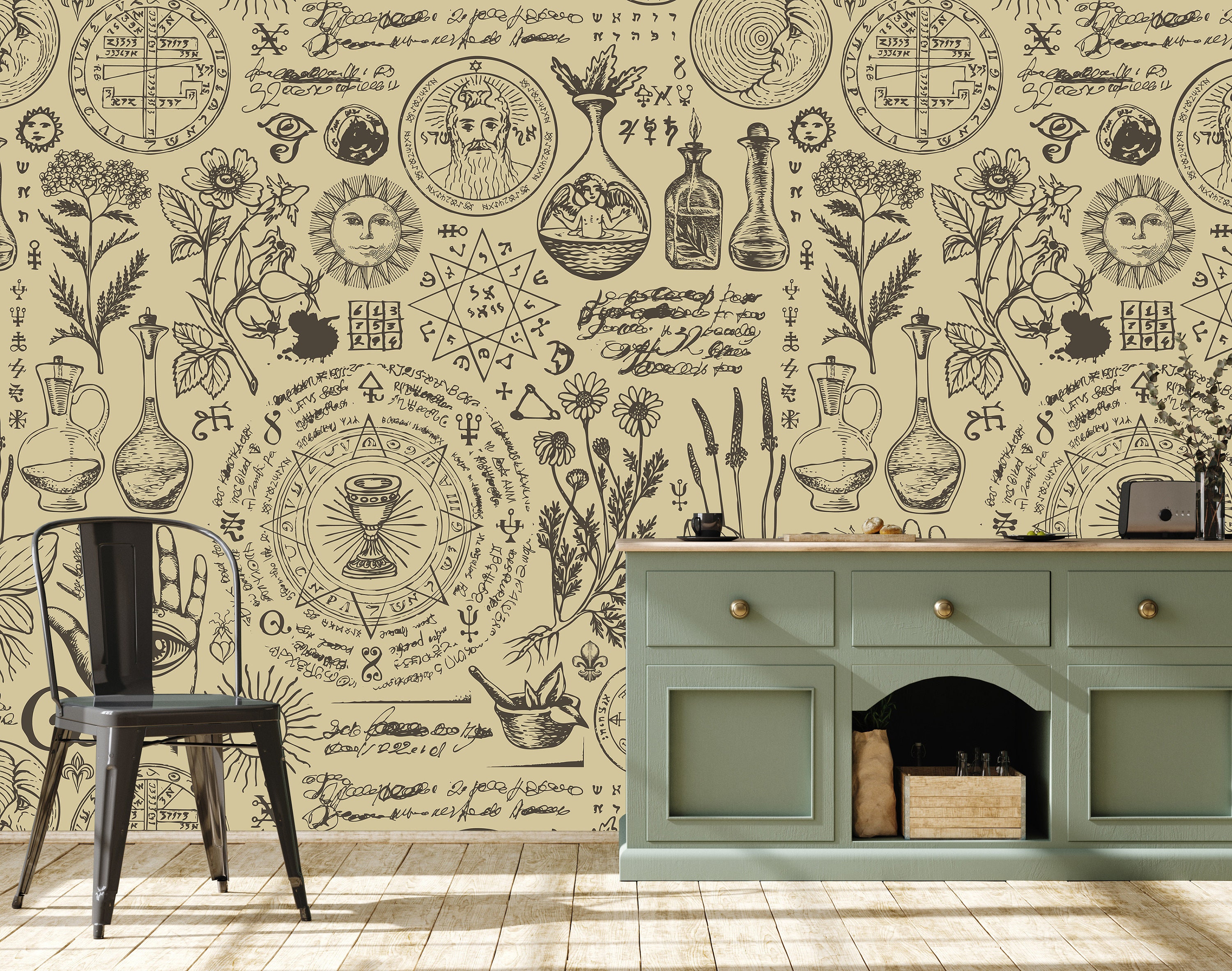 Medicine and Herbal Beige Background Wallpaper Peel and - Etsy