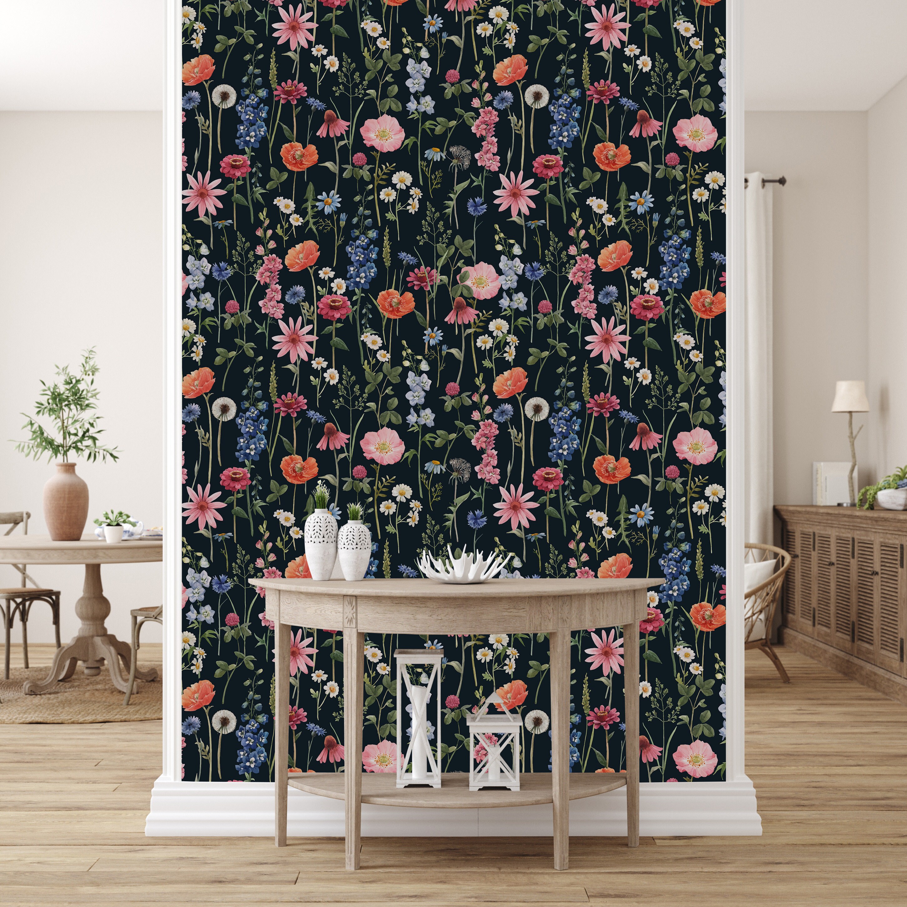 Floral Wallpaper With Black Background Spring Flowers Wallpaper | Wall ...