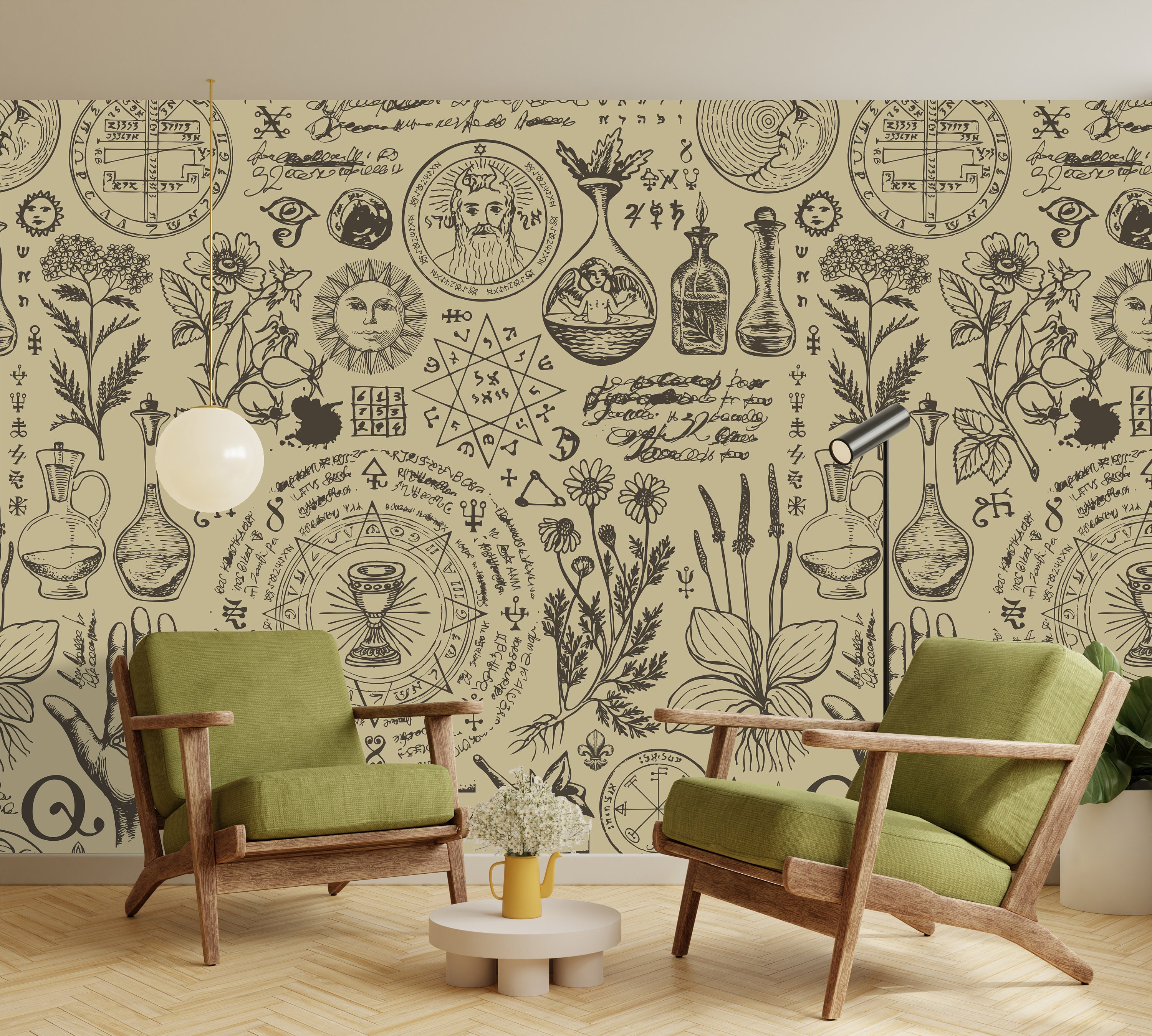 Medicine and Herbal Beige Background Wallpaper Peel and - Etsy