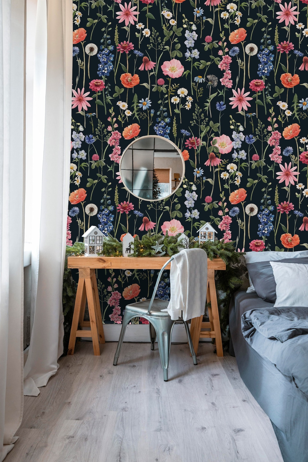 Floral Wallpaper With Black Background Spring Flowers Wallpaper | Wall ...