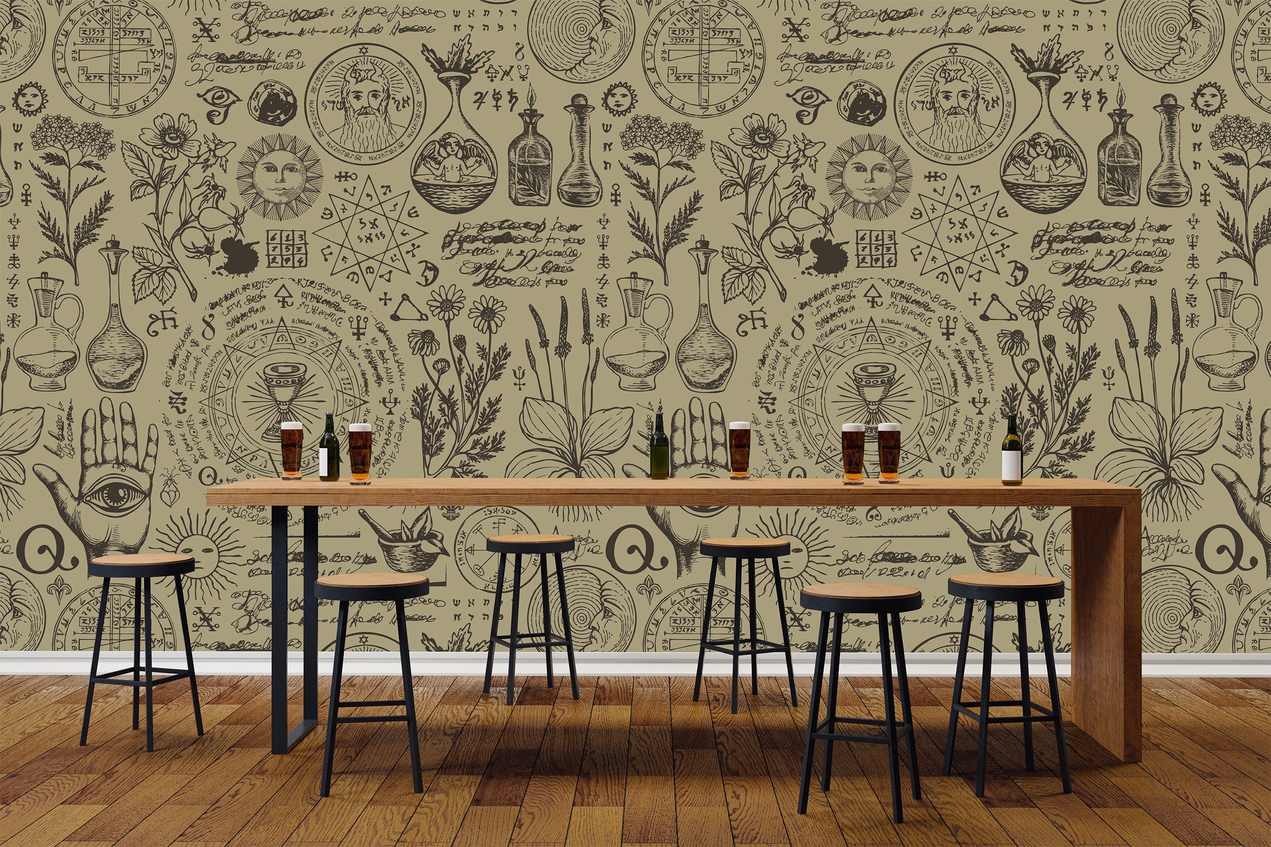 Medicine and Herbal, Beige Background Wallpaper | Peel and Stick ...