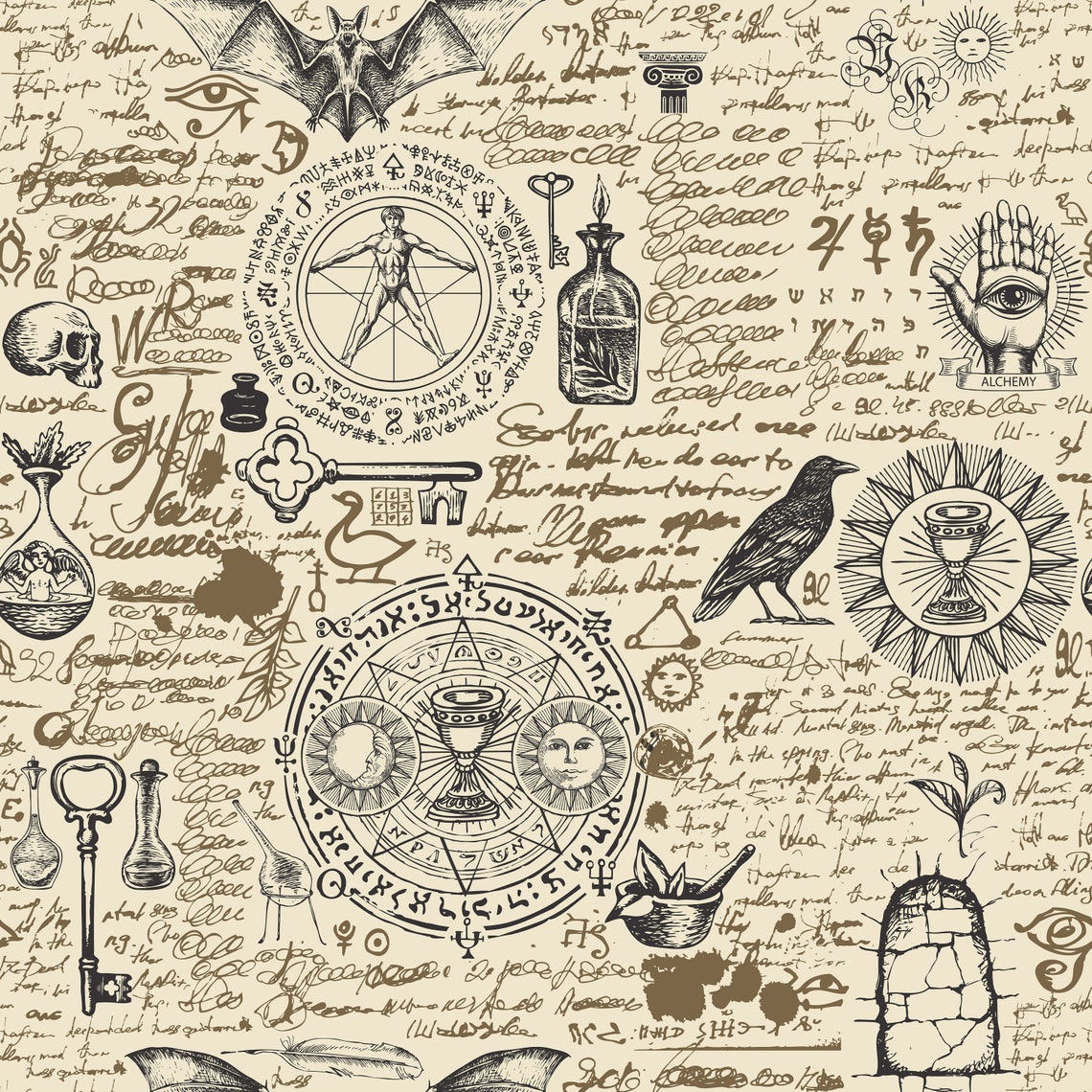 Vintage Style Alchemy Wallpaper Hand-drawn Ancient Chemical - Etsy
