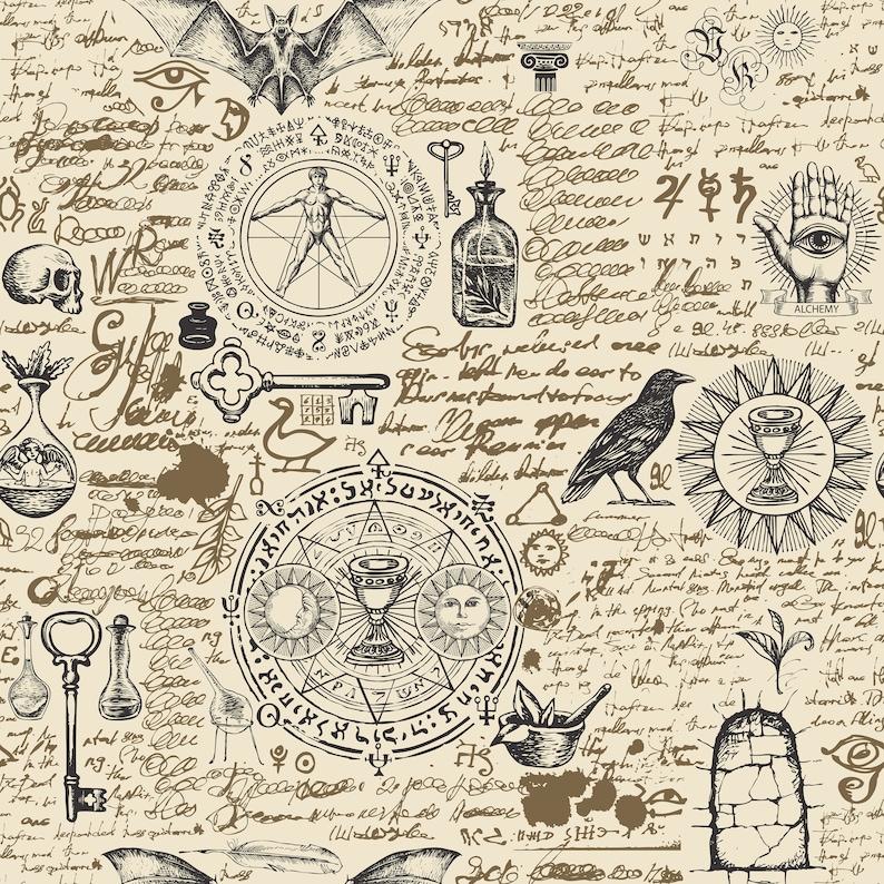 Vintage Style Alchemy Wallpaper Hand-drawn Ancient Chemical Symbols ...