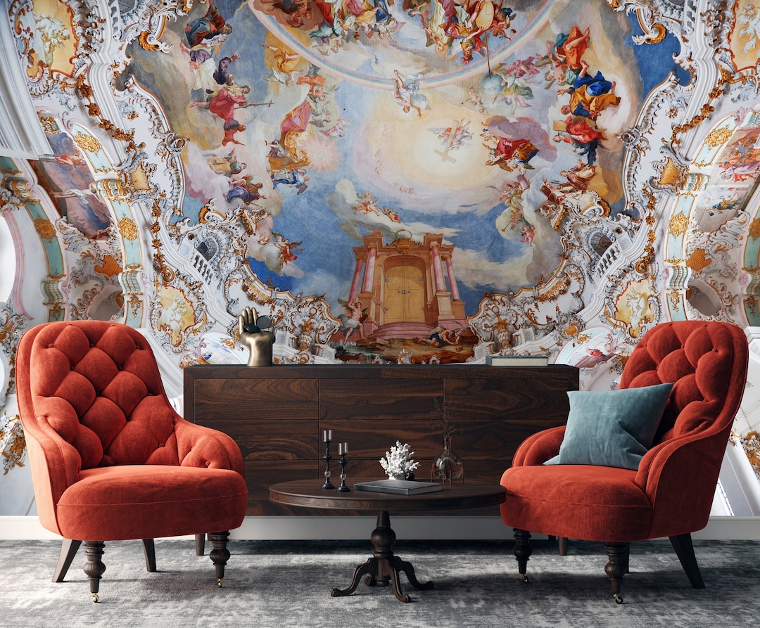 Renaissance Art Wallpaper | Fresco Art Wall Mural, Ceiling Wallpaper ...