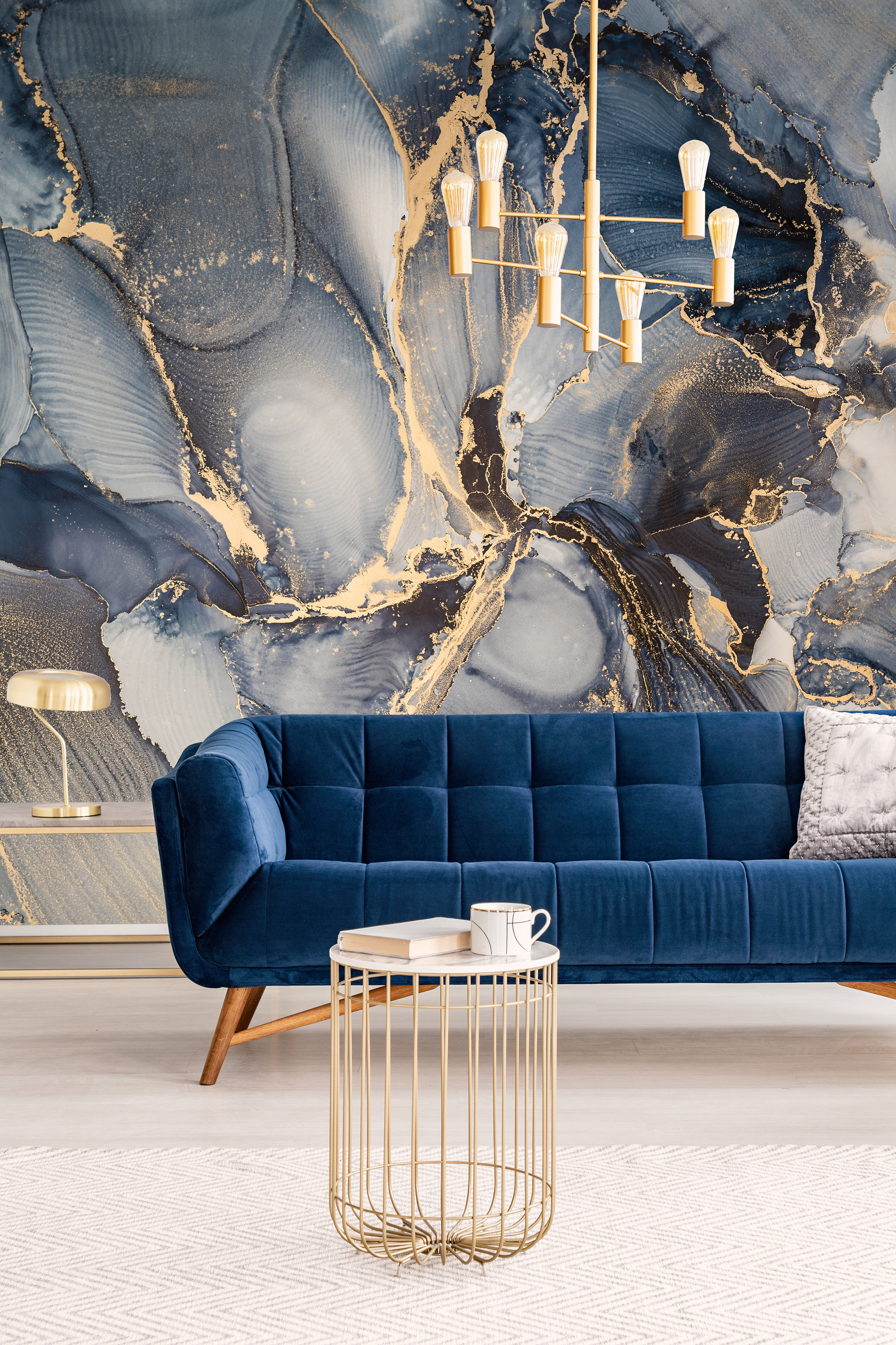 Dark Blue Luxury Wallpaper | Gilded Marble Look Wallpaper| Modern ...