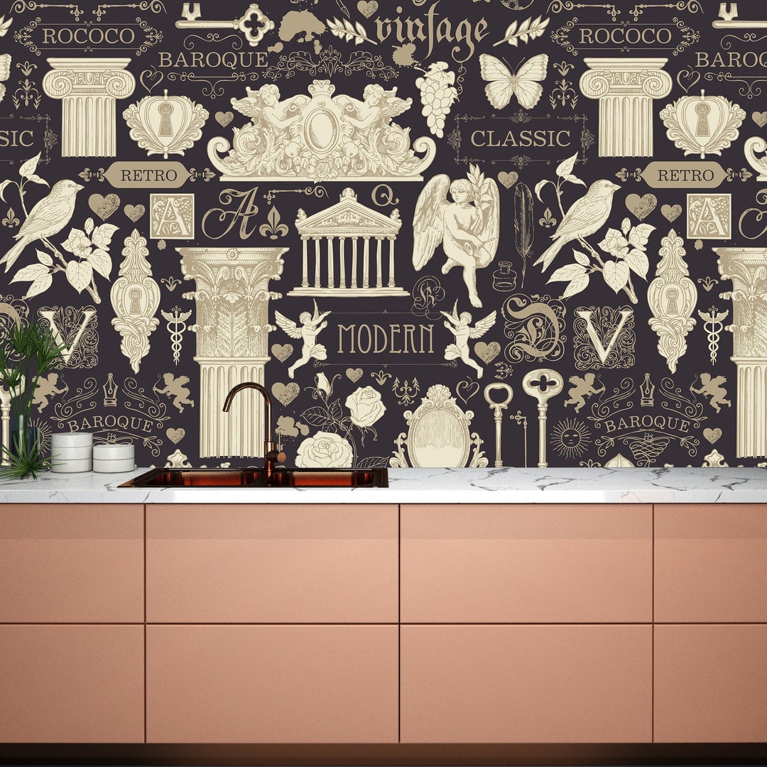 Art Objects Wallpaper | Retro Wallpaper | Art Deco Wallpaper - Etsy