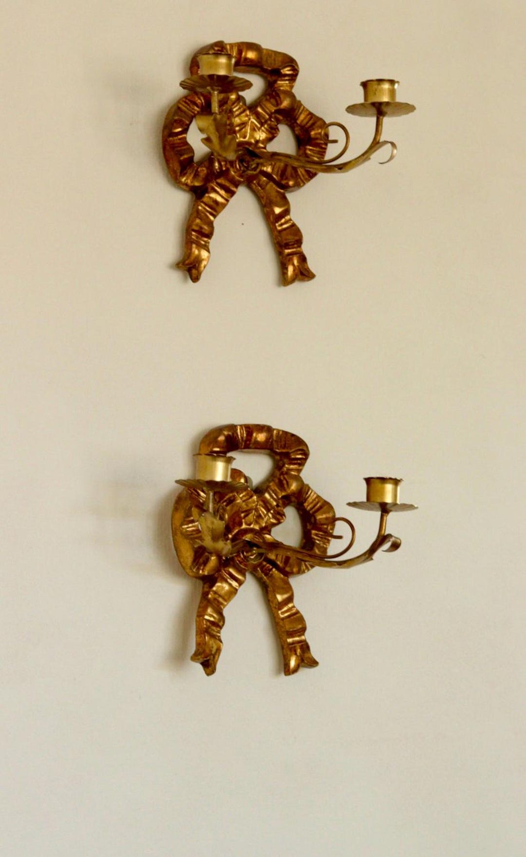 Pair of Vintage Italian Gilded Wooden Bow Sconces - Etsy