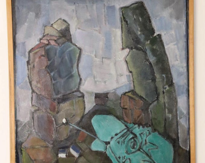 Large Swedish Mid-century Oil on Canvas Painting "cubist Composition ...